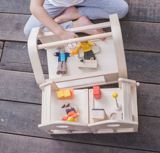 Wooden DOLLHOUSE, Compact SLIDE-&-GO with ALL FURNITURE, 20 pieces ...